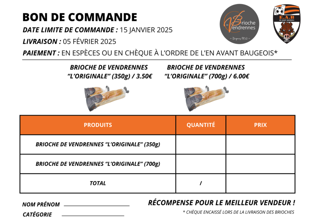 🥖 VENTE DE BRIOCHES – SOUTENEZ L’EN AVANT BAUGEOIS 🥖 – En Avant Baugeois